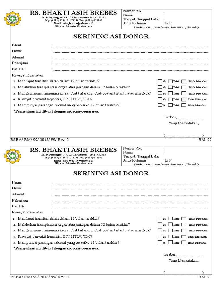 Form Skrining Asi Donor | PDF