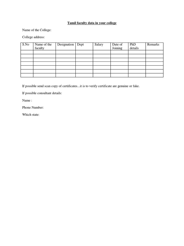 Tamil Faculty Data in Your College | PDF