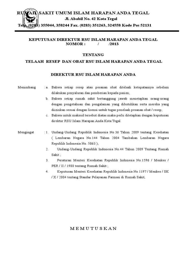 Telaah Obat dan Resep RSU Tegal | PDF