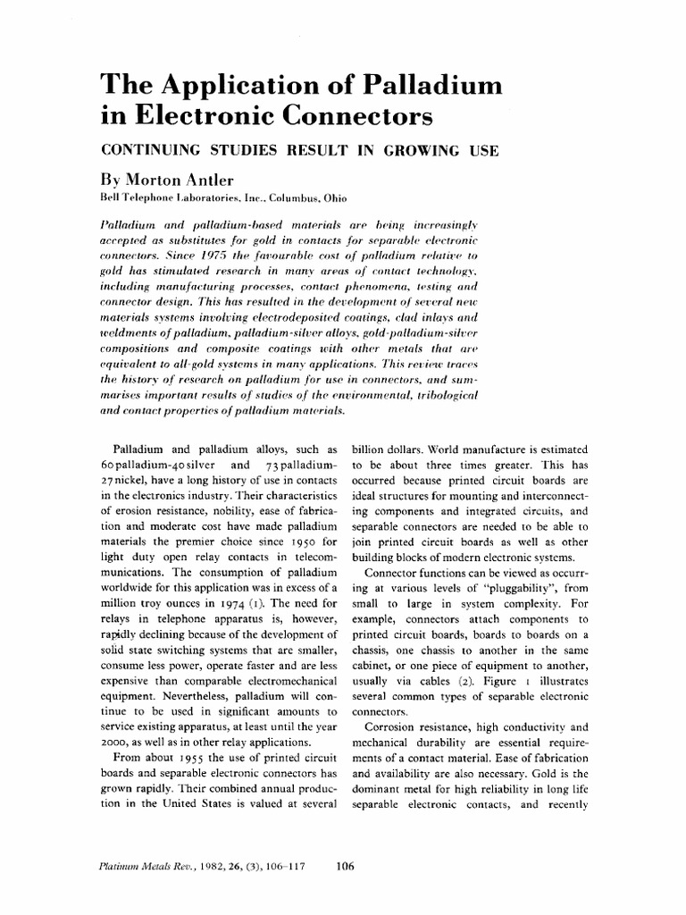 The E Application of Palladium Lectronic: Connectors | PDF | Palladium ...