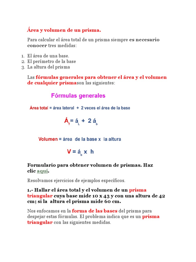 Área y Volumen de Prismas: Ejercicios | PDF