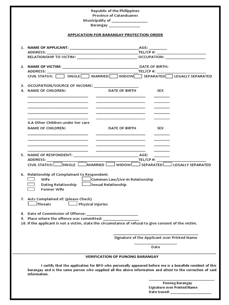 Application for a Barangay Protection Order: Seeking Safety from ...
