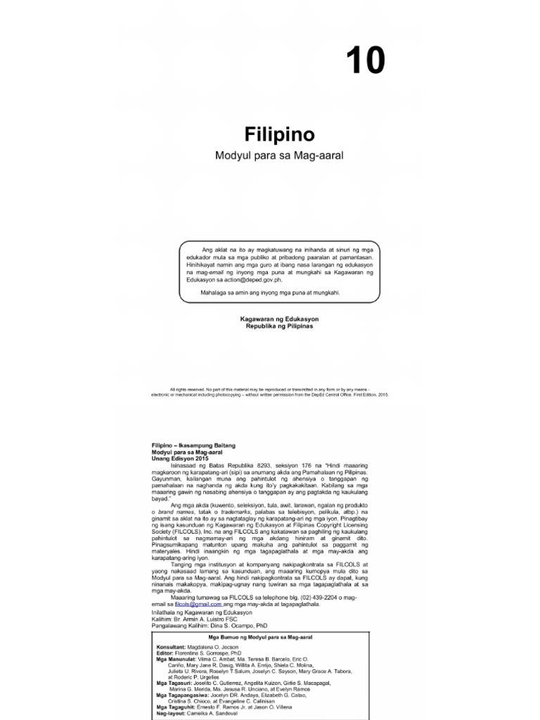 Grade 10 LM Filipino 10 - Quarter 2 - 020 | PDF