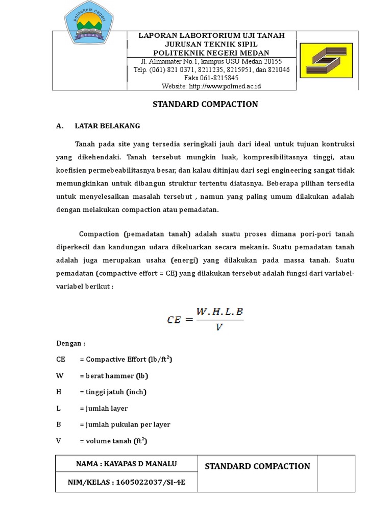 Uji Pemadatan Tanah: Standard Compaction | PDF