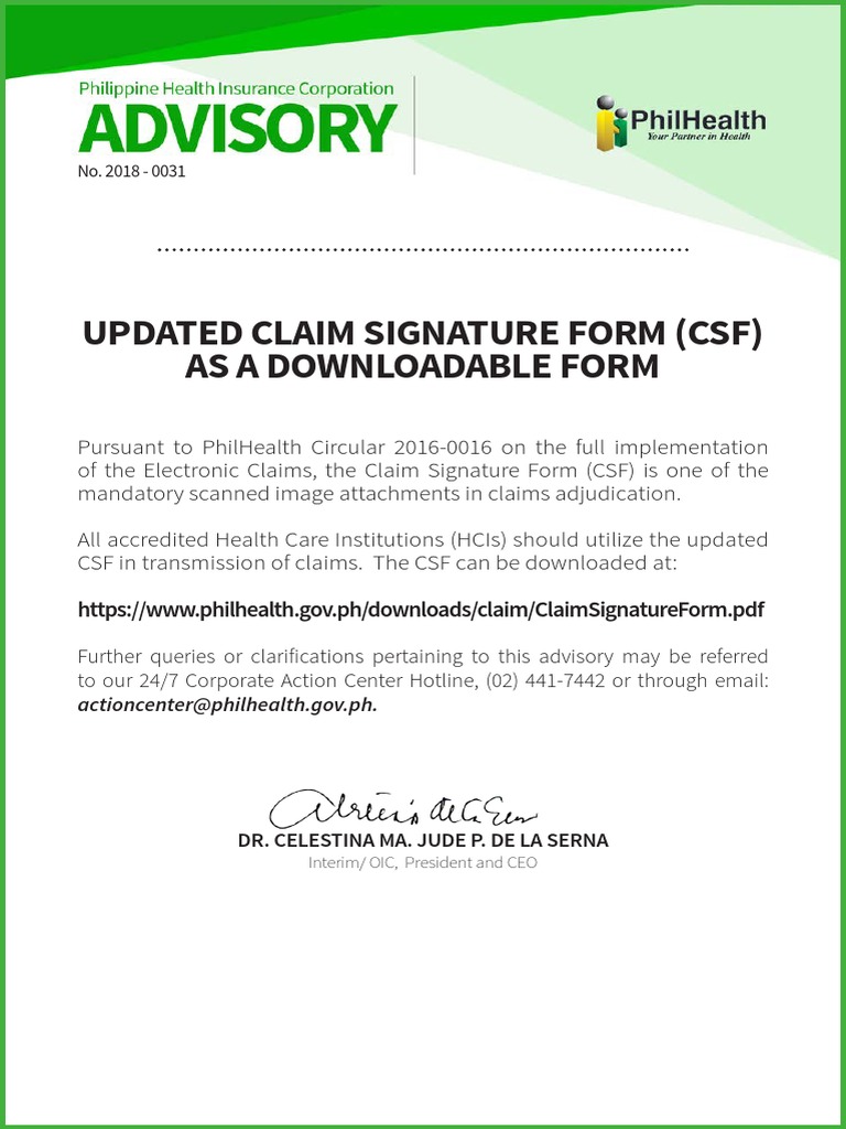 Updated Claim Signature Form (CSF) As A Downloadable Form | PDF
