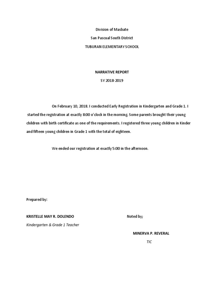 Early Registration Narrative Report | PDF