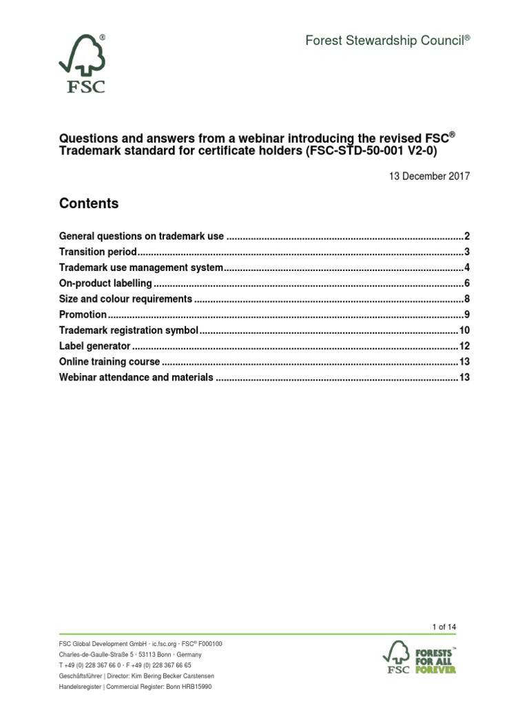 Questions and Answers From A Webinar Introducing The Revised FSC ...