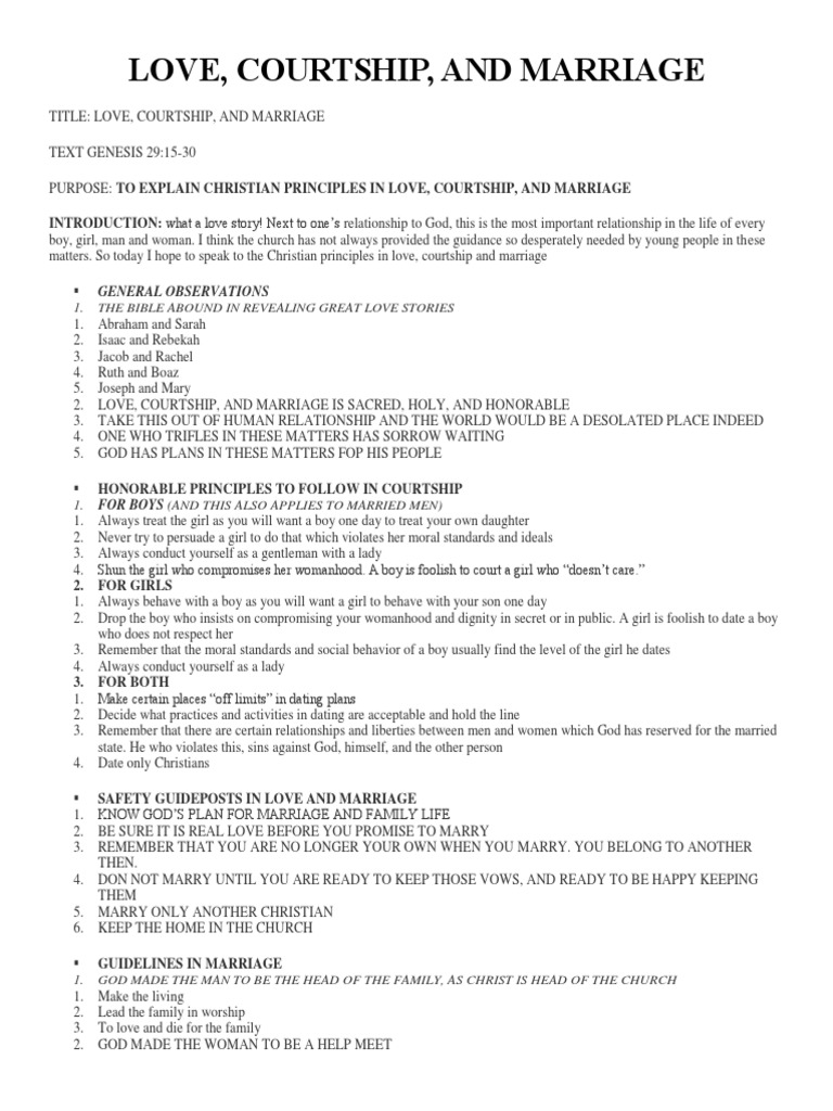 Biblical Principles of Love and Courtship | PDF | Marriage | Love