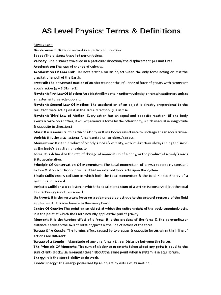 As Level Physics Key Words | PDF | Waves | Electrical Resistance And ...