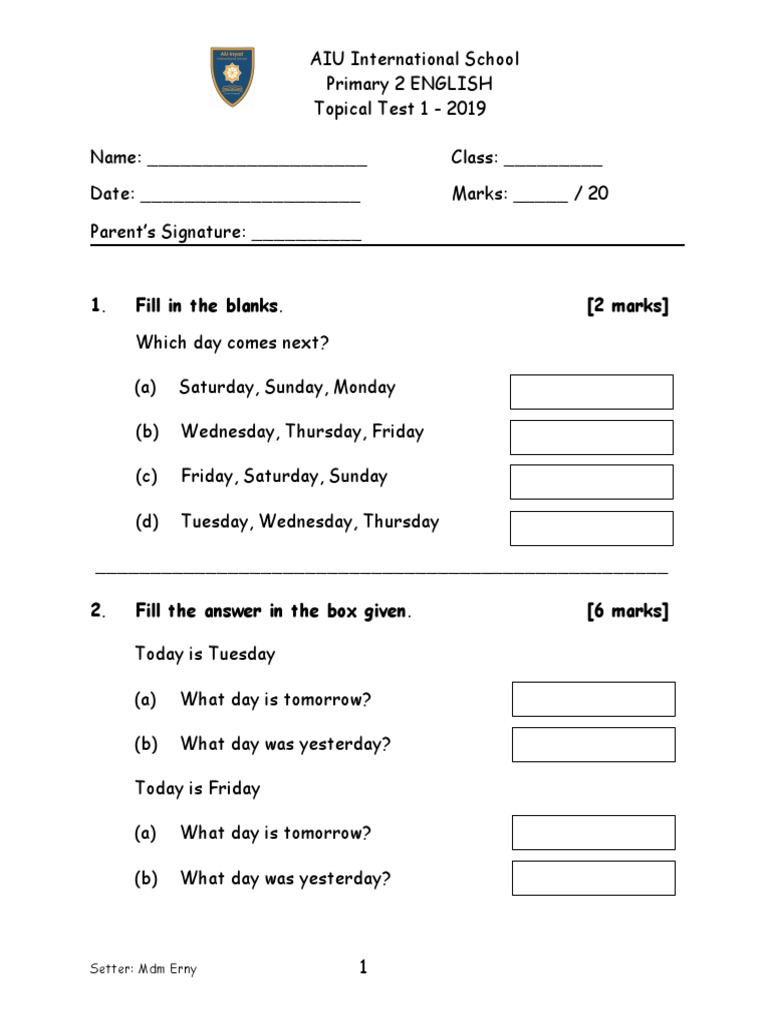 English Topical Test Y2 | PDF