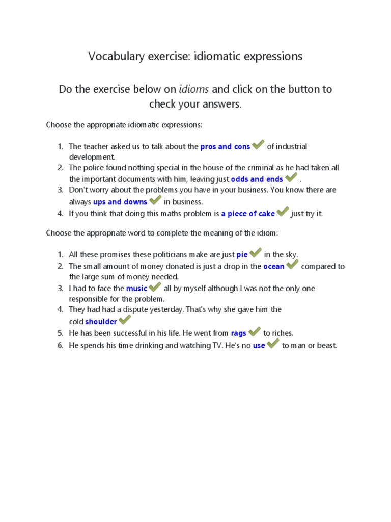 Quiz - Idioms | PDF | Career & Growth | Self-Improvement