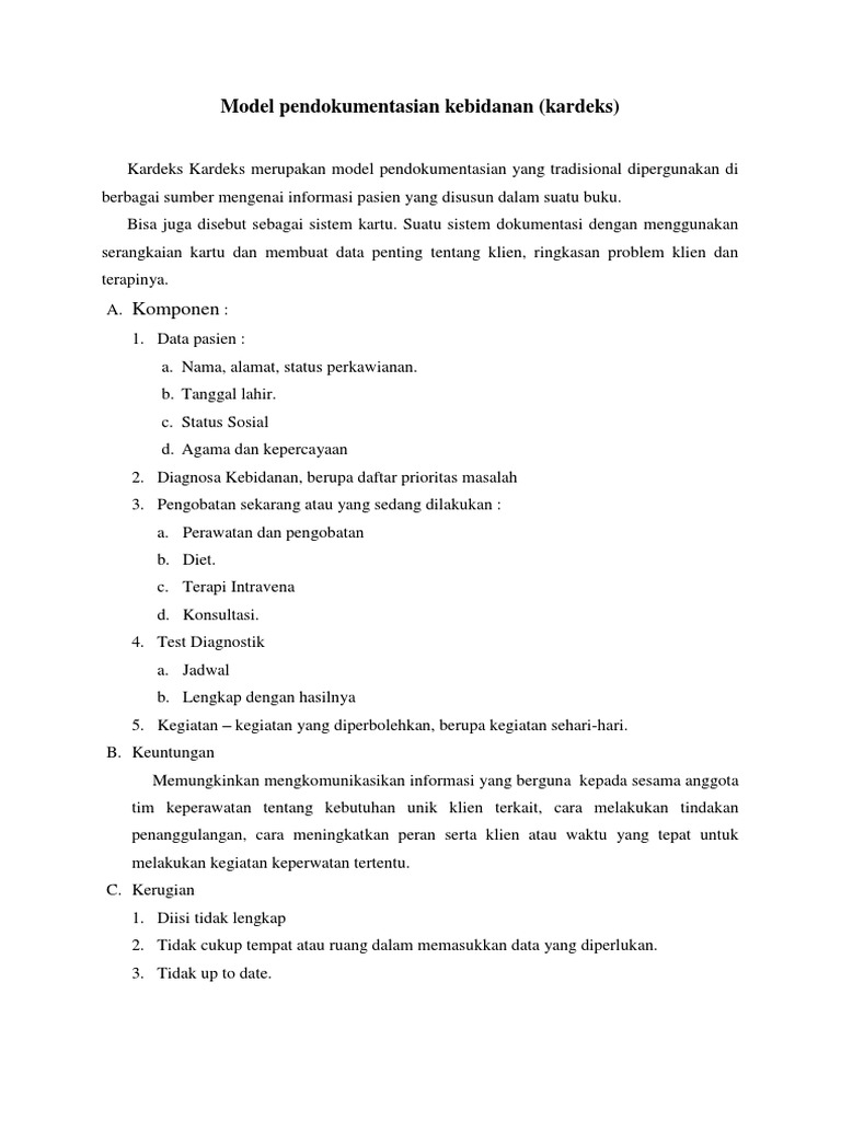 Model Dokumentasi Kardeks | PDF