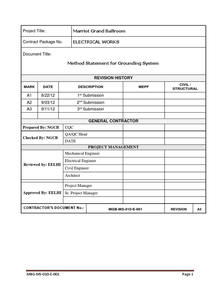 Method Statement for Grounding System | PDF | Quality Assurance ...