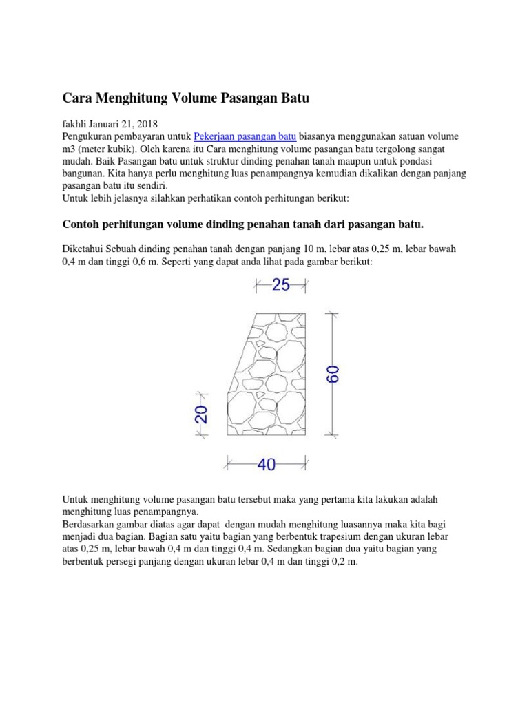 Cara Hitung Volume Pasangan Batu | PDF | Metode & Bahan Ajar