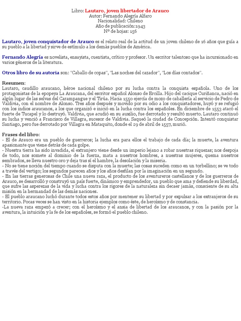 Resumen de Lautaro, joven libertador | PDF | Chile | América del Sur