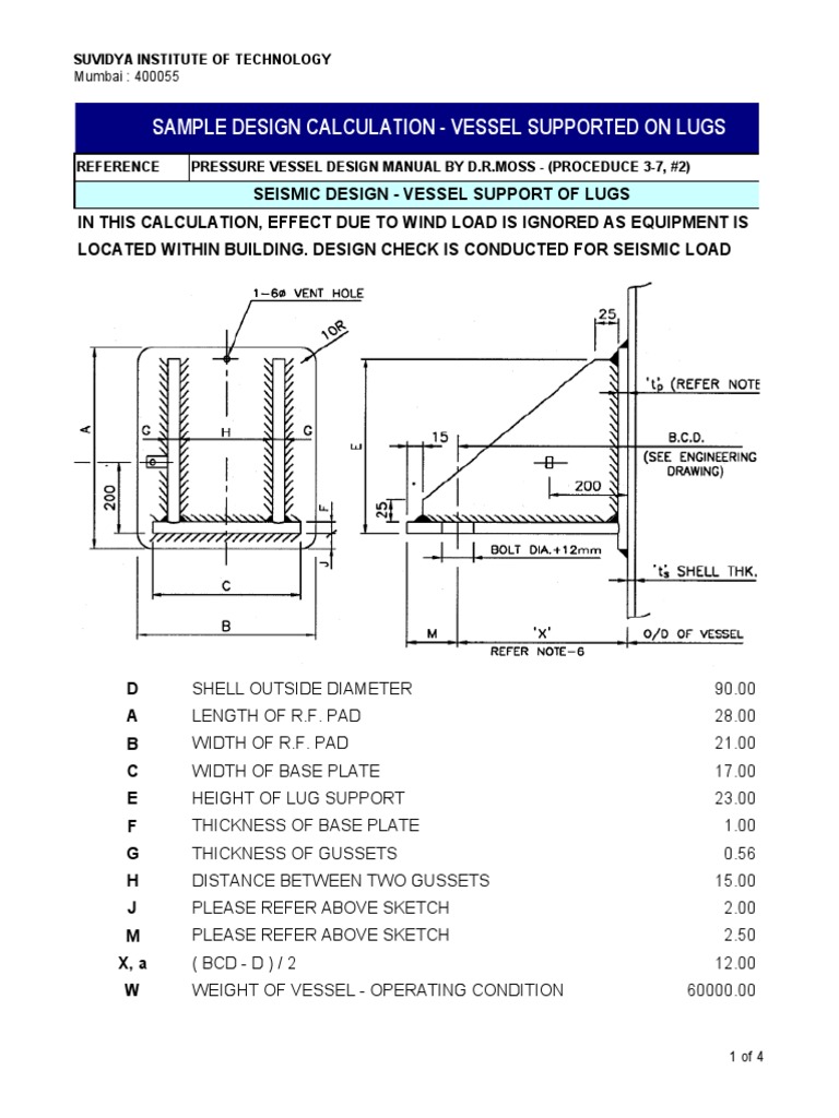 Sample Design Calculation - Vessel Supported On Lugs | PDF