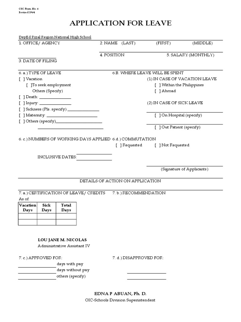 FORM 6 Leave-Form | Download Free PDF | Government | Business