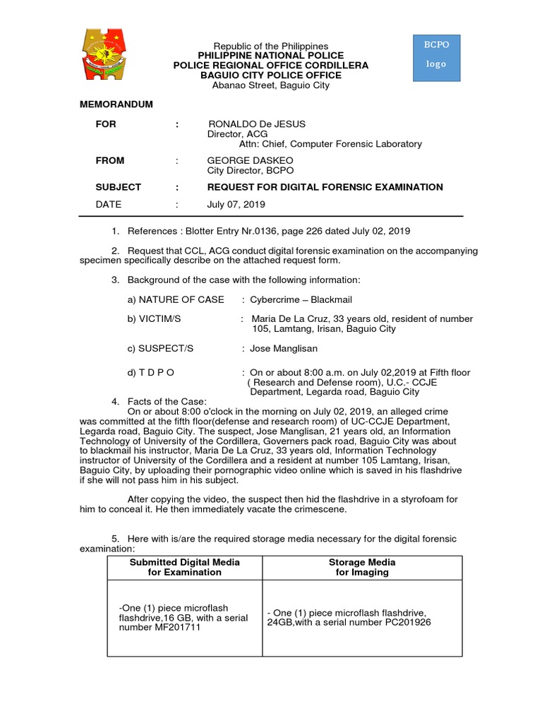 REQUEST For Forensic Digital Exam | PDF | Digital Forensics | National Security