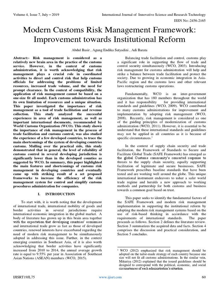 Modern Customs Risk Management Framework: Improvement Towards ...