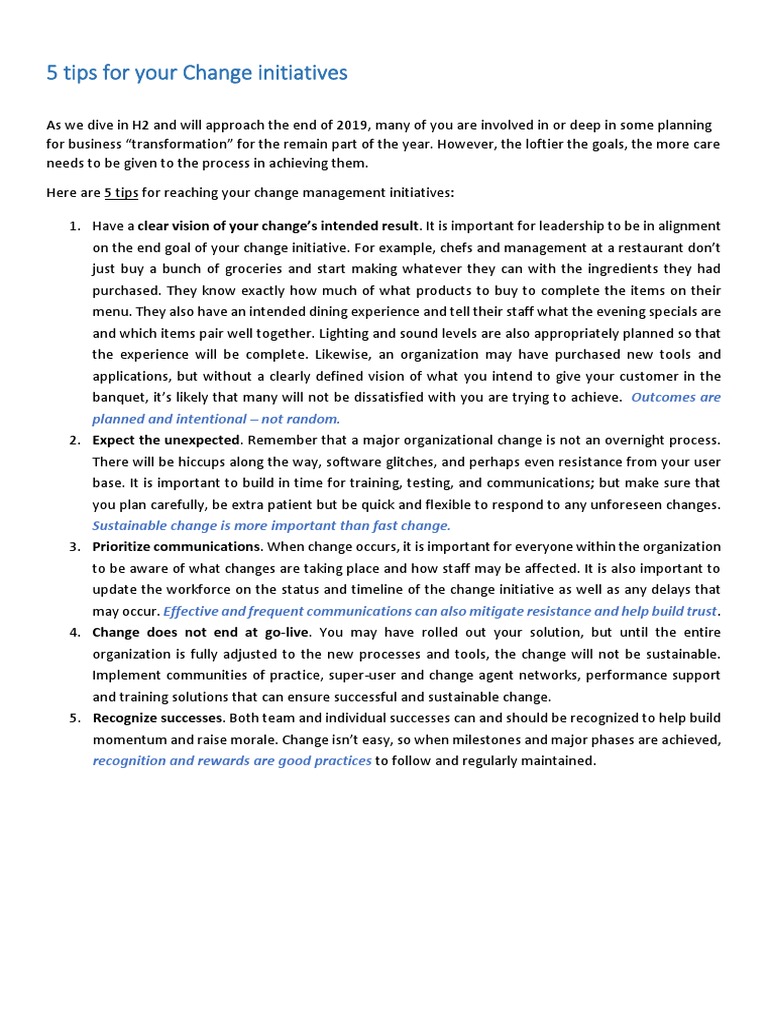 5 Things For Change Initiatives | PDF | Goal | Leadership