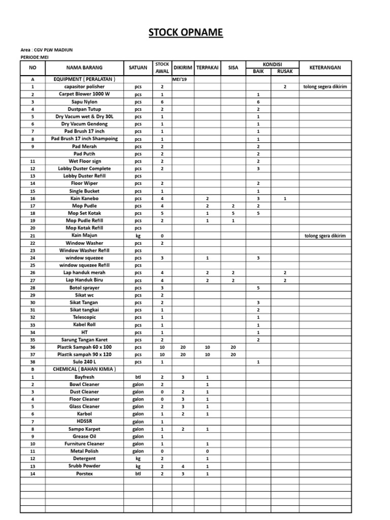 File FORM STOCK OPNAME | PDF | Chemical Substances | Domestic Life