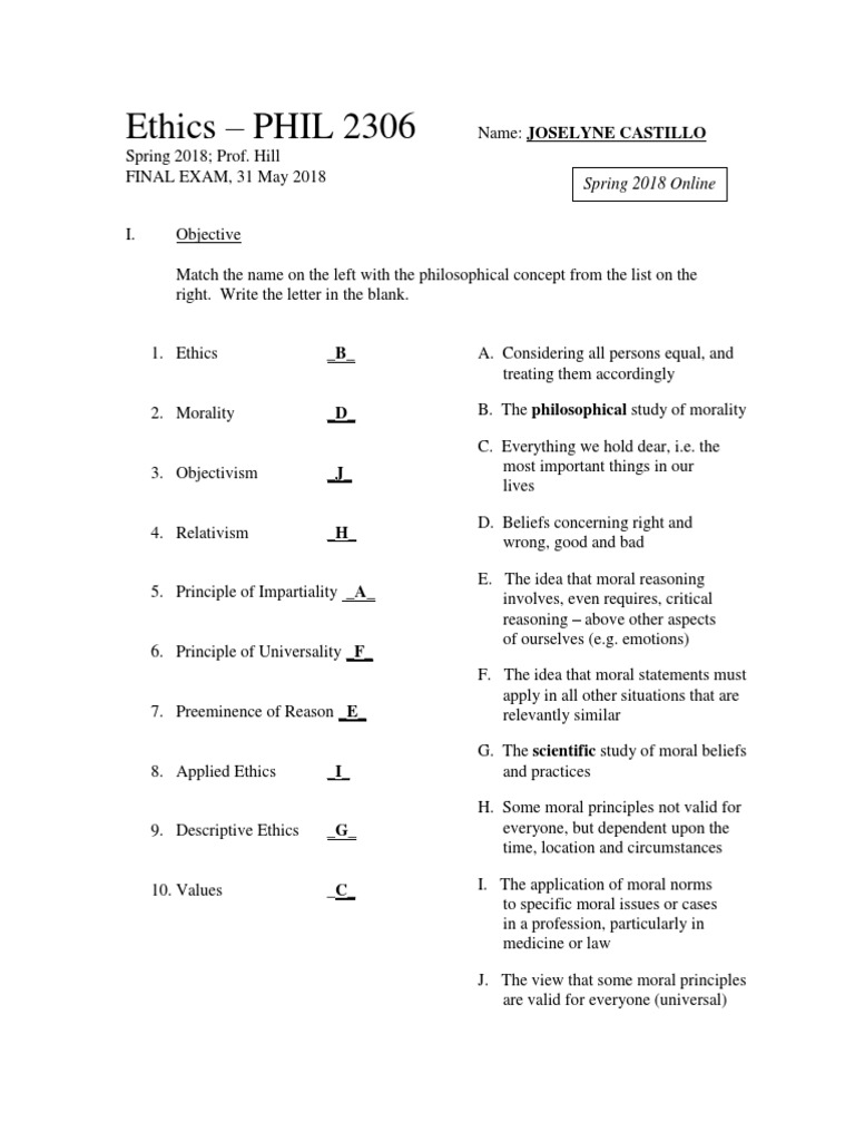 Ethics - FINAL EXAM - Spring 2018 Online | PDF | Objectivity ...
