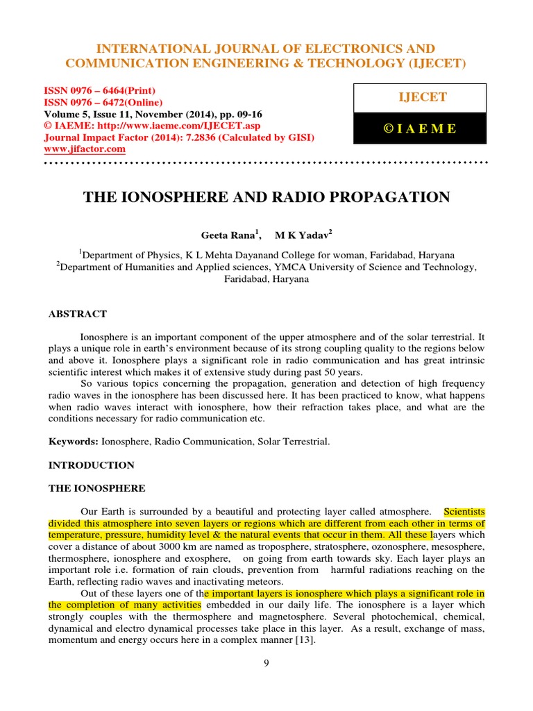 The Ionosphere and Radio Propagation | PDF | Ionosphere | Radio Wave