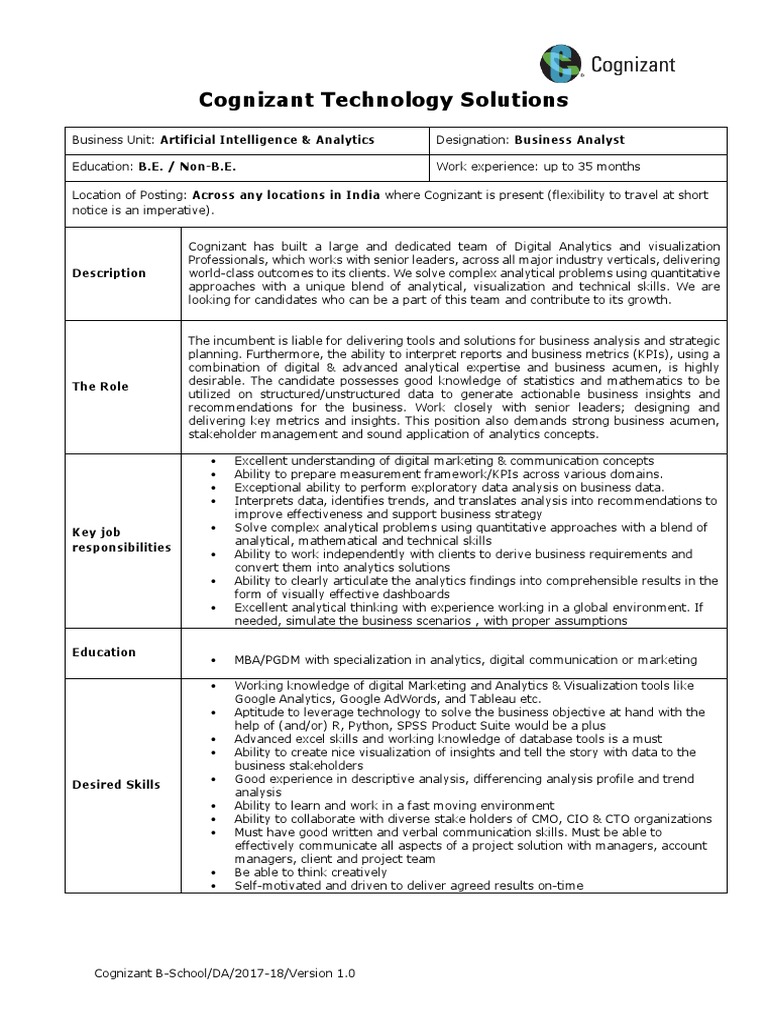 Cognizant BA | Download Free PDF | Analytics | Data Analysis