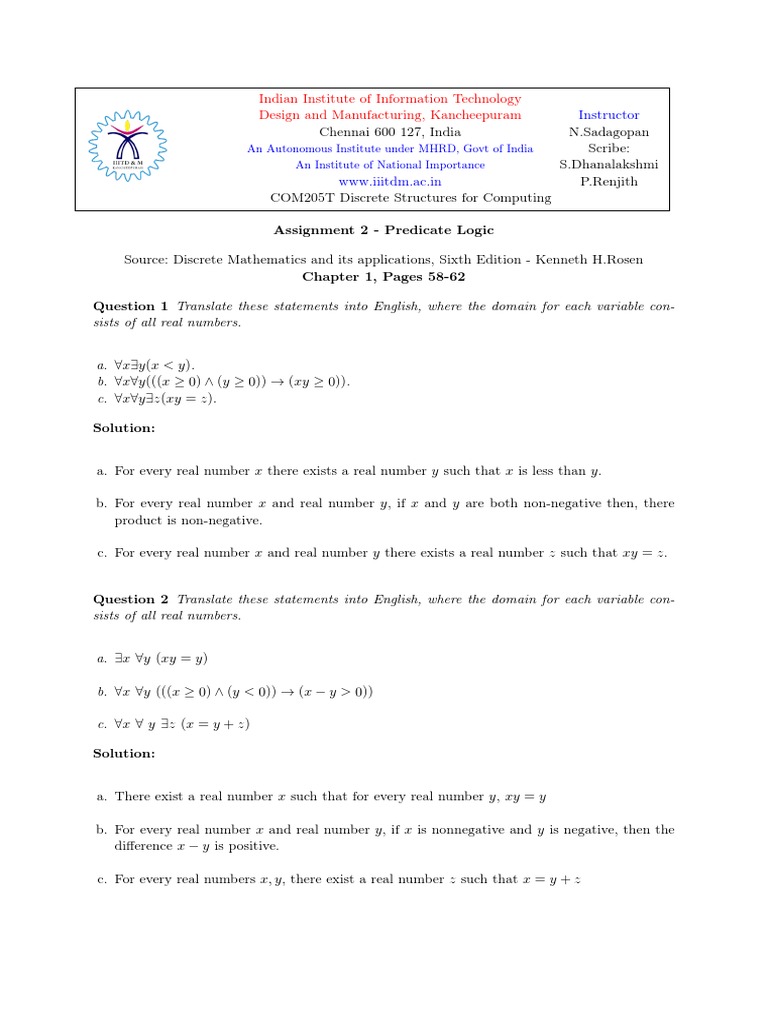 Assignment 2 Predicate Logic PDF | PDF | Argument | Real Number
