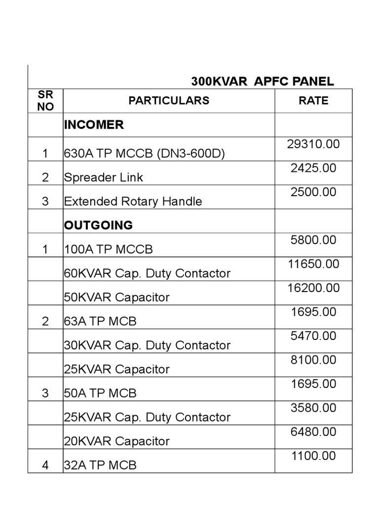 250 Kvar Apfc | PDF | Switch | Electrical Components