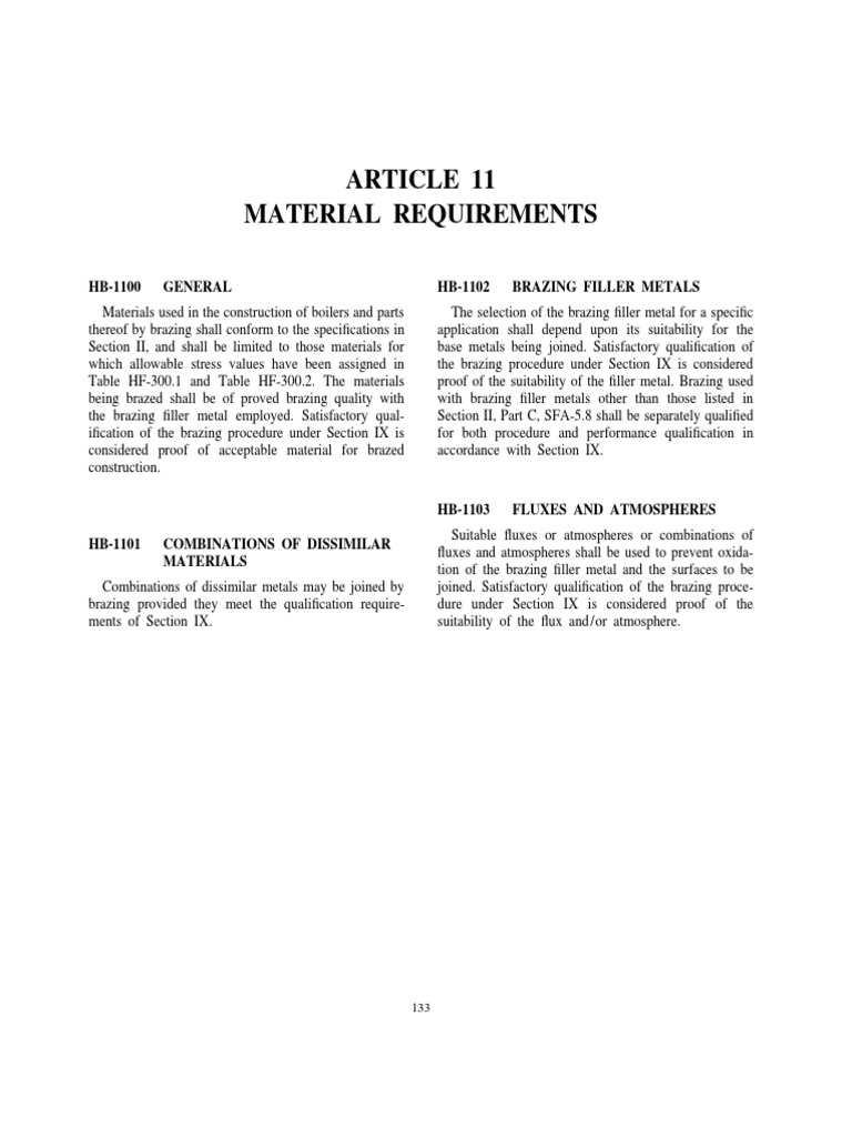 Article 11 Material Requirements: HB-1100 General HB-1102 Brazing ...