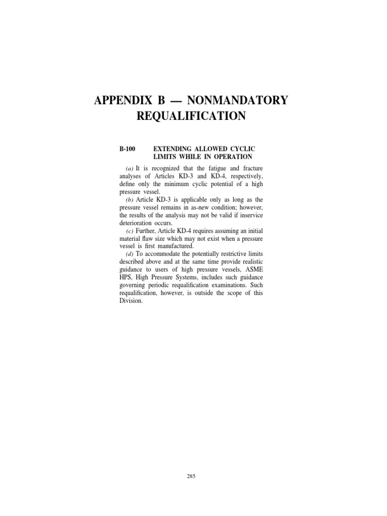 Appendix B - Nonmandatory Requalification: B-100 Extending Allowed Cyclic Limits While in ...