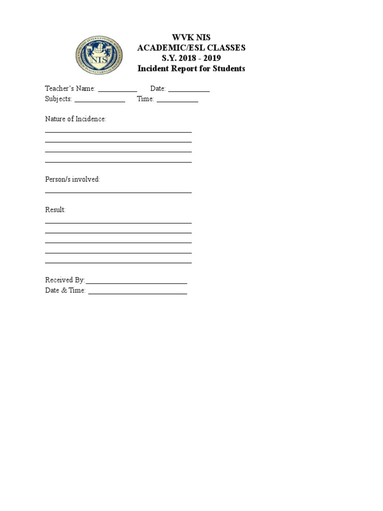 Student Incident Report Template | PDF | Career & Growth