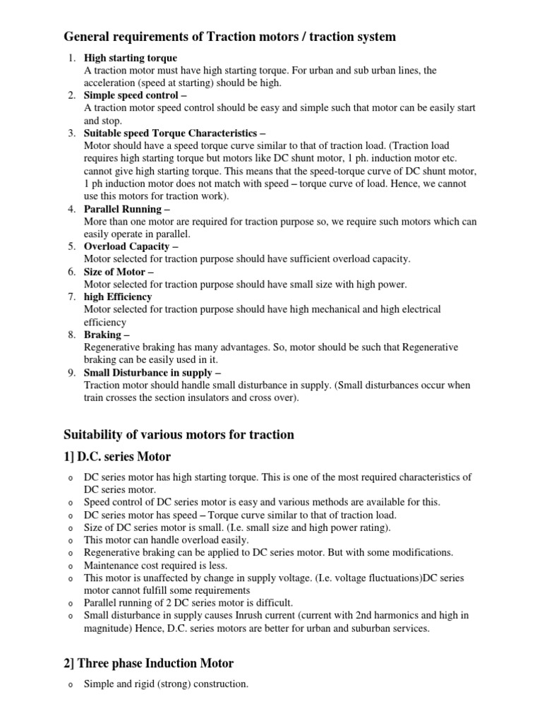 General Requirements of Traction Motors / Traction System: 1) D.C ...