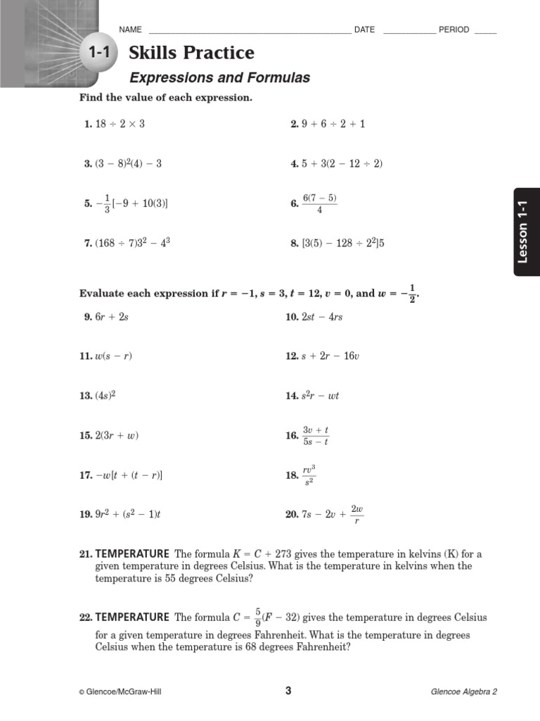 Skills Practice Worksheets | PDF | Inequality (Mathematics) | Equations