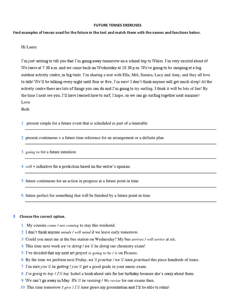 Future Tenses Exercises | PDF