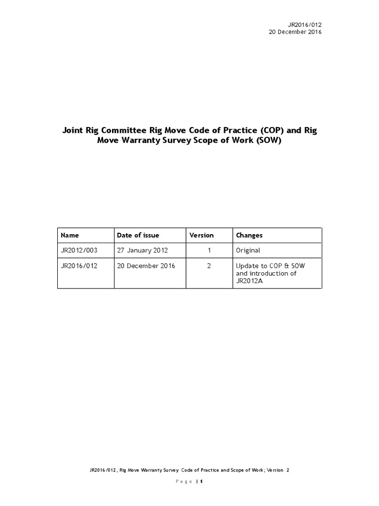 Rig Move Warranty Survey Code of Practice | PDF | Geotechnical ...