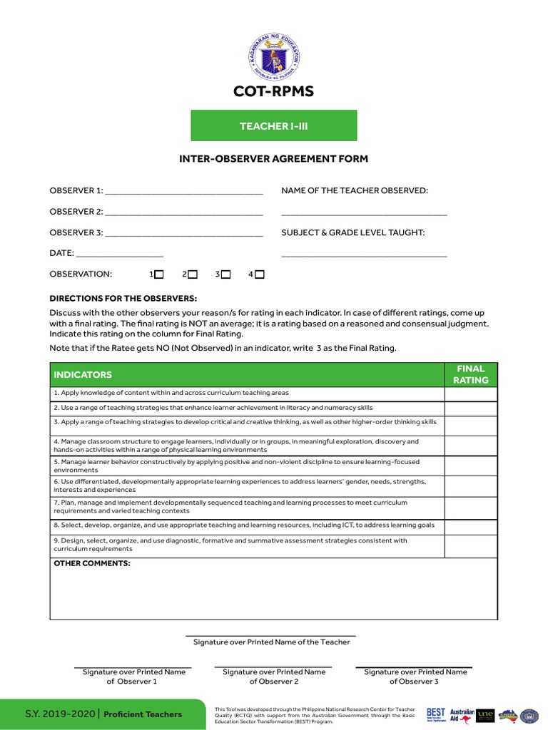 T1-T3 Rating Sheet | PDF | Curriculum | Teachers