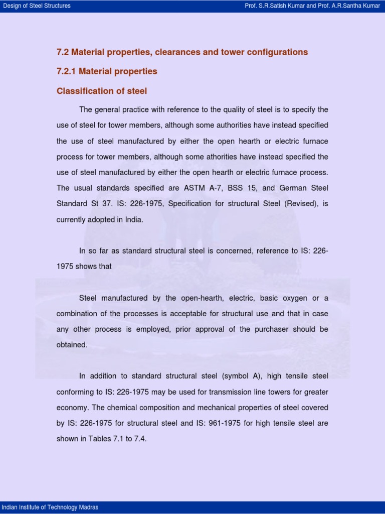 Nptel Transmission Tower Design Lecture 2 | PDF | Ultimate Tensile Strength | Structural Steel