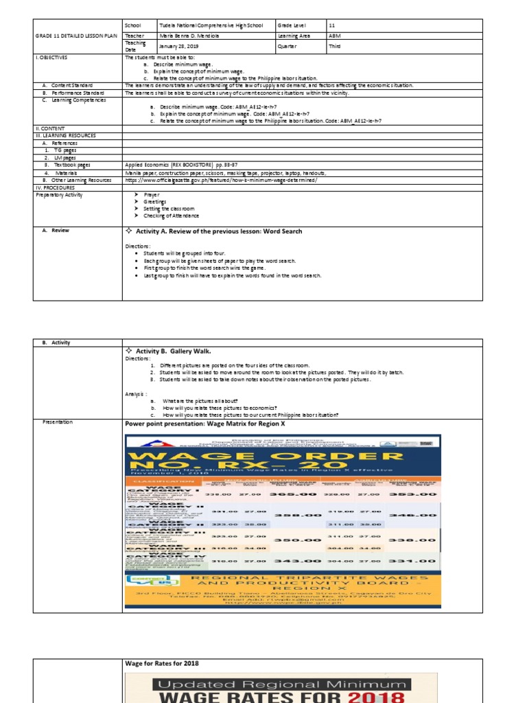 Lesson Plan For Demo - Min. Wage | PDF | Wage | Employment