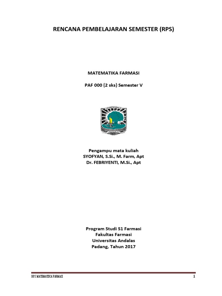 RPS Matematika Farmasi S1 Universitas Andalas | PDF | Kesehatan ...