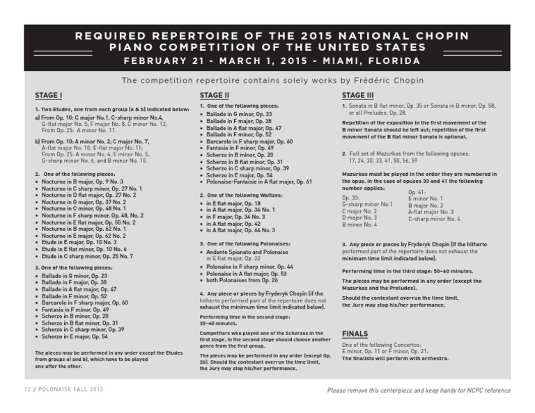 2015 Competition Repertoire | PDF | Opus Number | Music