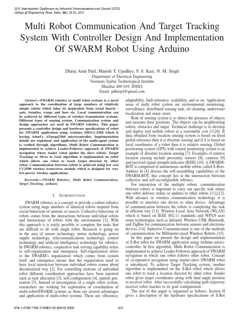 Swarm Robot Using Arduino Pdf Robot Robotics