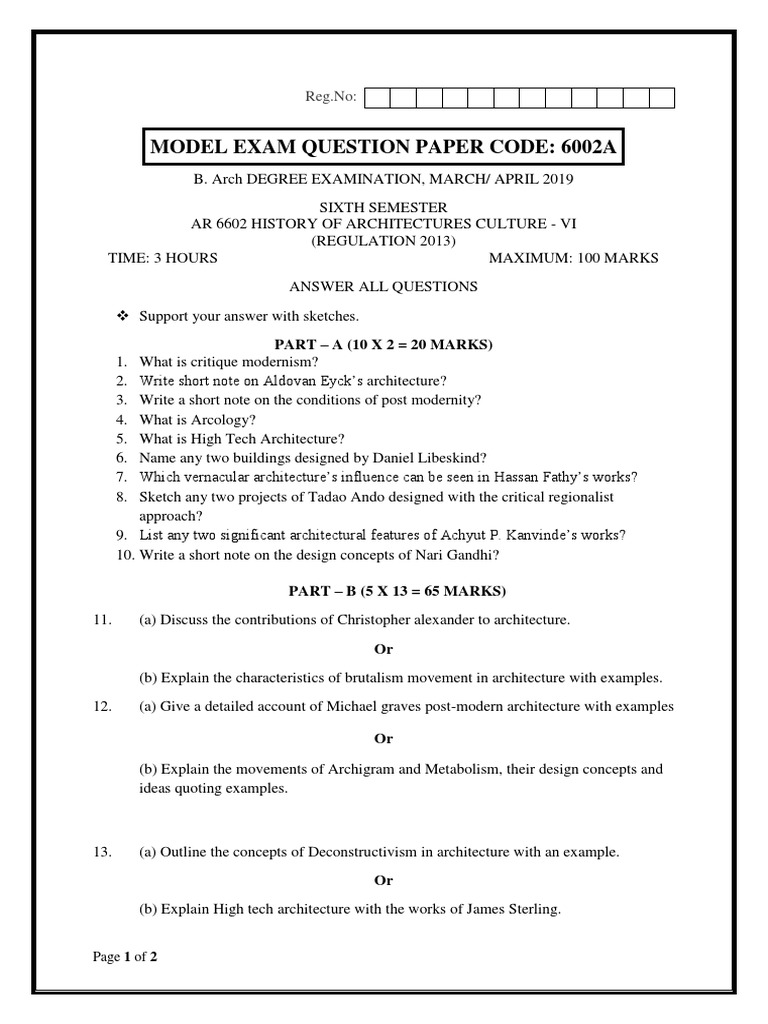 Model Exam Question Paper Code: 6002A: Reg - No | PDF | Art Media ...