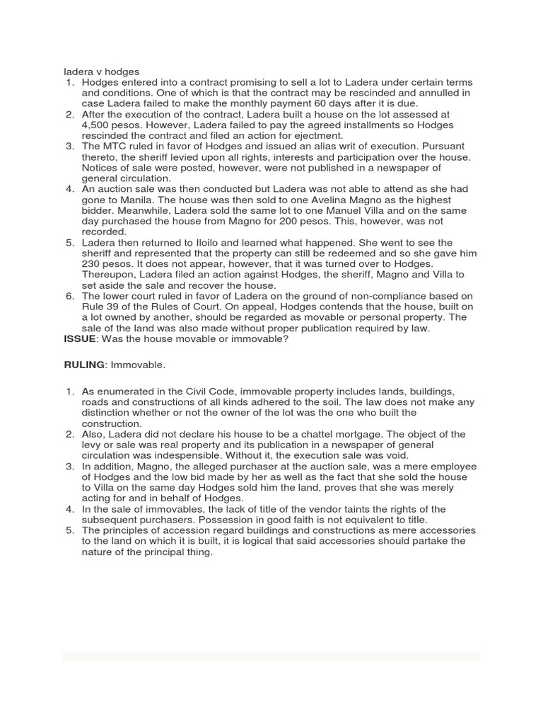ISSUE: Was The House Movable or Immovable? | PDF | Mortgage Law ...