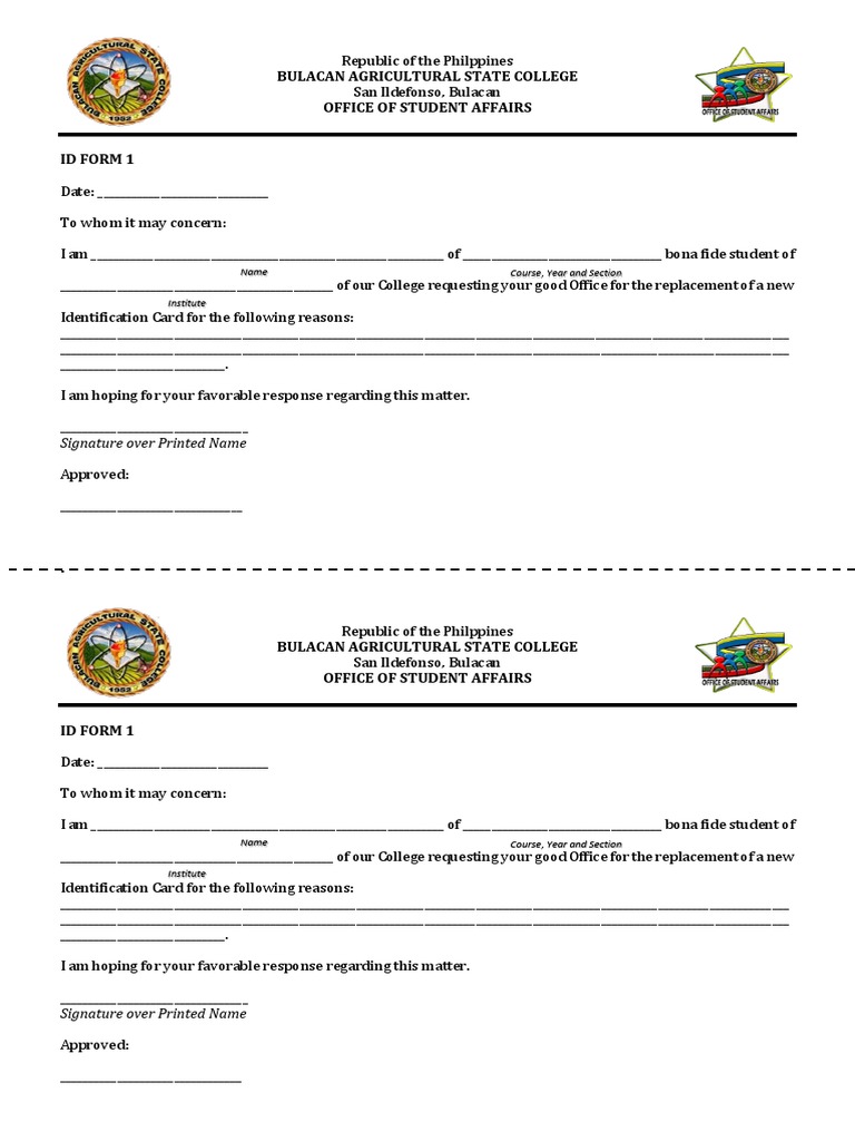 ID Replacement Form | PDF | Identity Document | Authentication