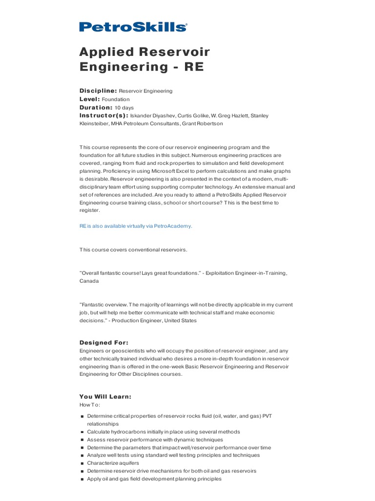 Applied Reservoir Applied Reservoir Engineering - RE Engineering - RE | PDF | Petroleum ...
