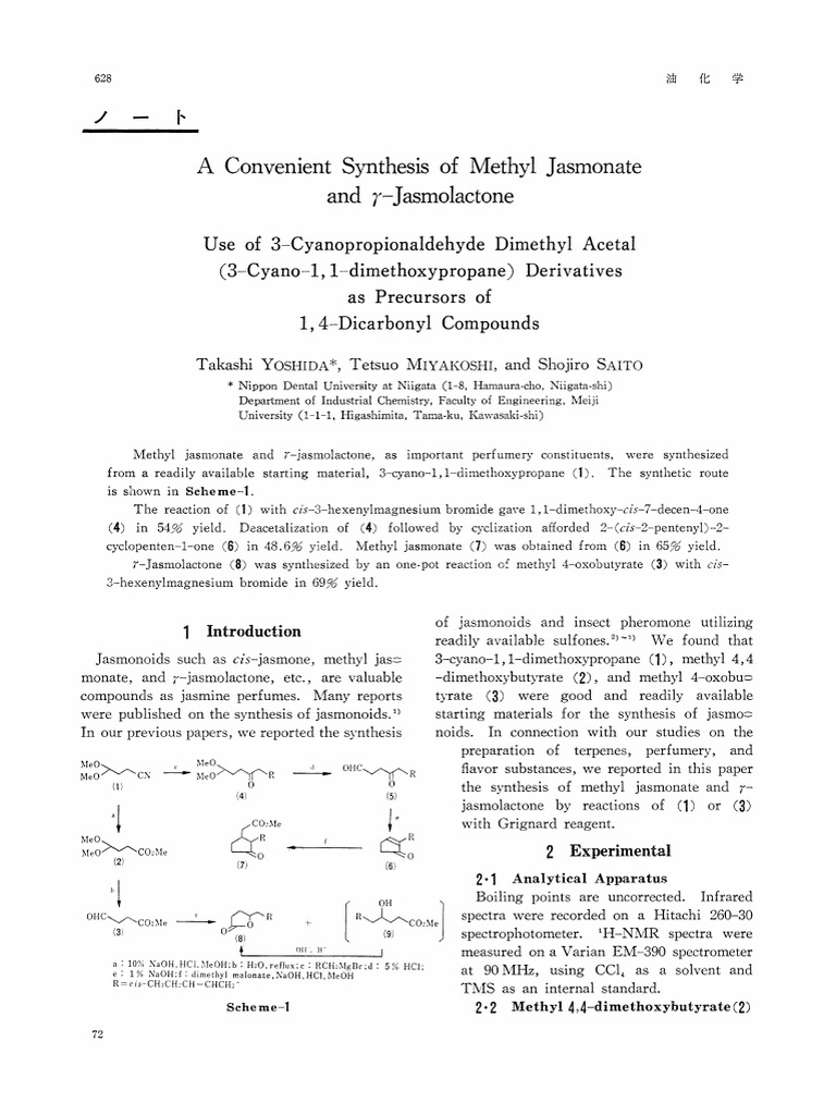A Convenient Synthesis of Methyl Jasmonate | PDF | Chemical Substances ...