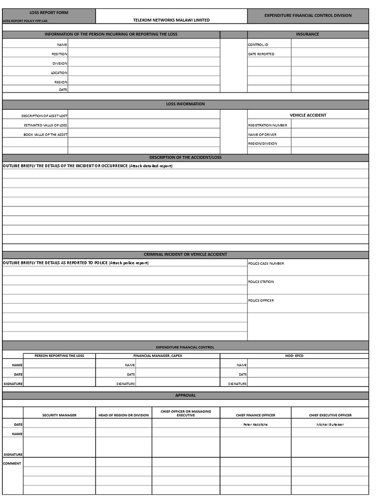 TNM Loss Report Form - 2016 | PDF | Service Industries | Government