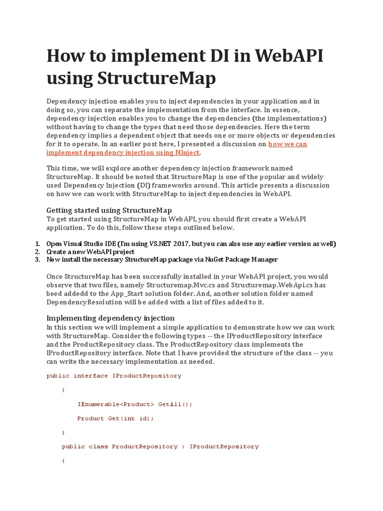 How To Implement Di in Webapi Using Structuremap | PDF | Class (Computer Programming ...